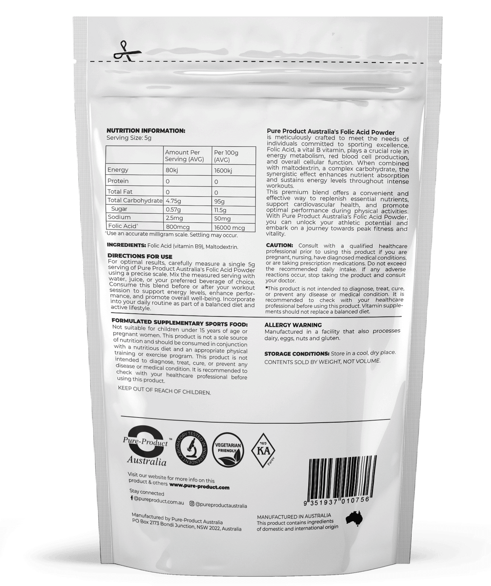 FOLIC ACID (Vitamin B9) Powder - 800mcg– Pure Product Australia